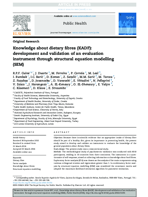 (PDF) Knowledge about dietary fibres (KADF): development and validation ...