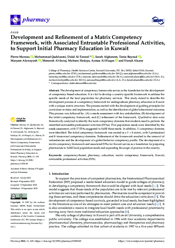 (PDF) Development and Refinement of a Matrix Competency Framework, with Associated Entrustable ...