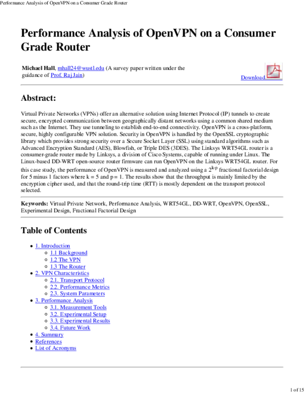 (PDF) OpenVPN Performance on Consumer Routers