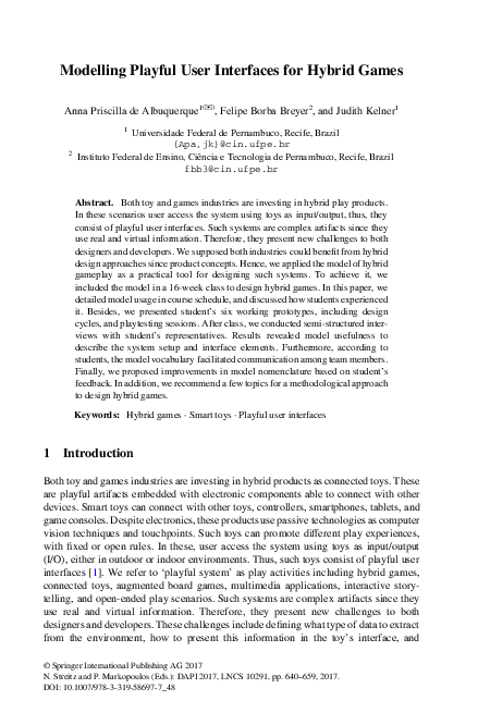 (PDF) Modelling Playful User Interfaces for Hybrid Games
