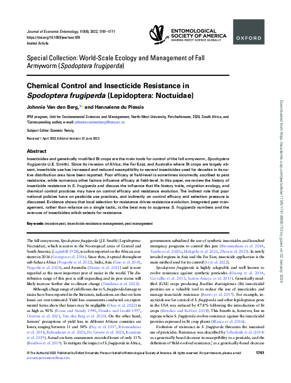 (PDF) Chemical Control and Insecticide Resistance in Spodoptera frugiperda (Lepidoptera ...