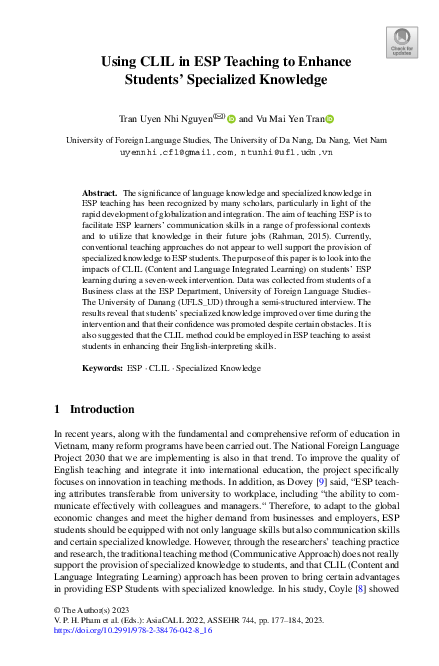 (PDF) Using CLIL in ESP Teaching to Enhance Students' Specialized Knowledge