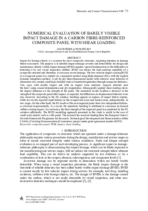 (PDF) Numerical Evaluation of Barely Visible Impact Damage in a Carbon Fibre-Reinforced ...