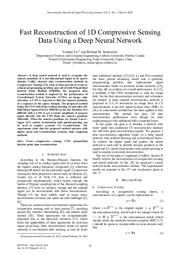 (PDF) Fast Reconstruction of 1D Compressive Sensing Data Using a Deep Neural Network