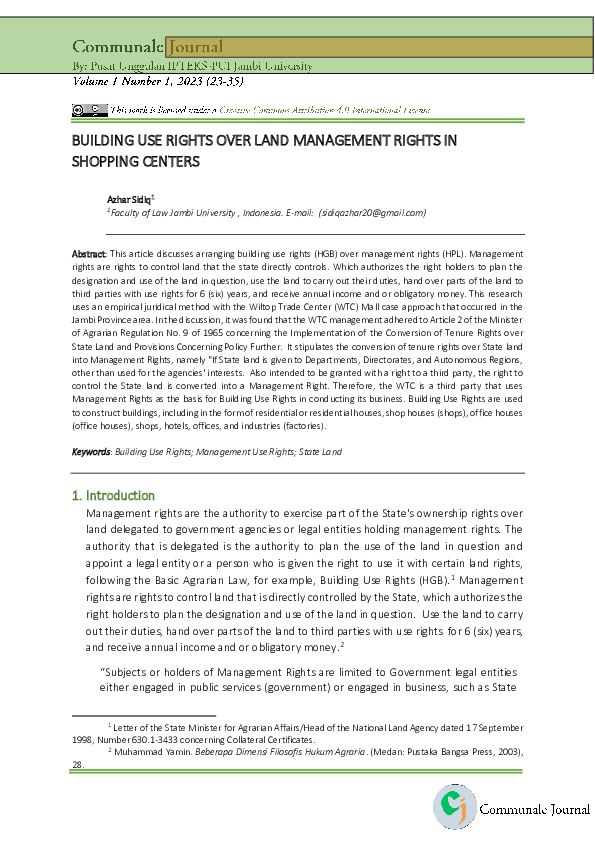 (PDF) Building Use Rights Over Land Management Rights in Shopping Centers