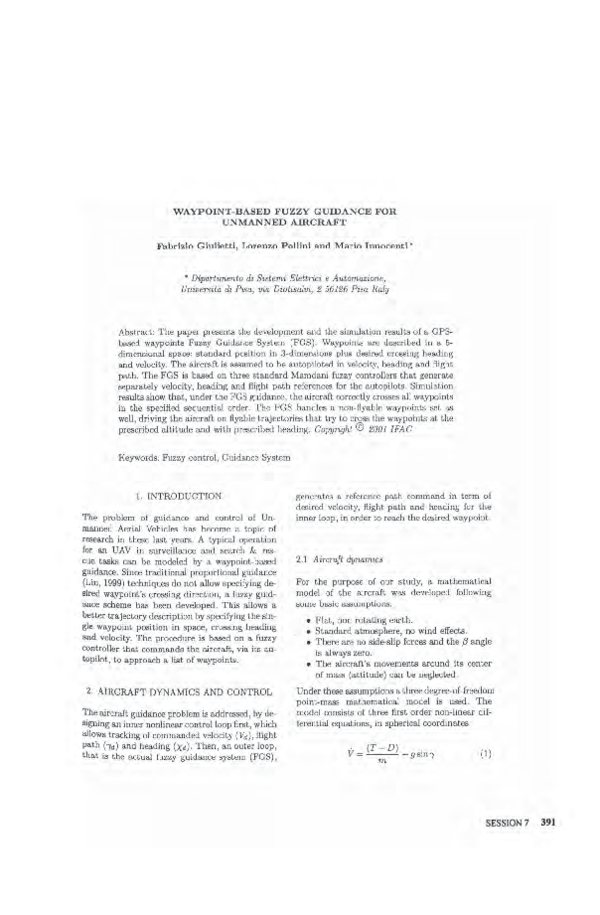 (PDF) Waypoint-Based Fuzzy Guidance for Unmanned Aircraft a New Approach