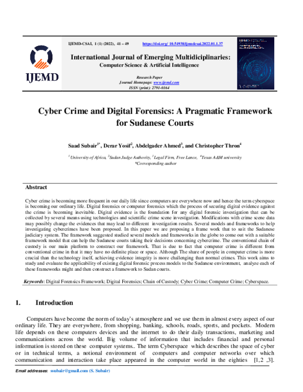 (PDF) Framework for Cyber Crime Forensics in Sudan