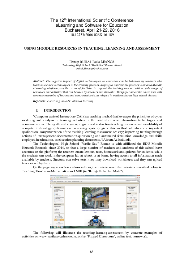 (PDF) Using Moodle Resources in Teaching, Learning and Assessment