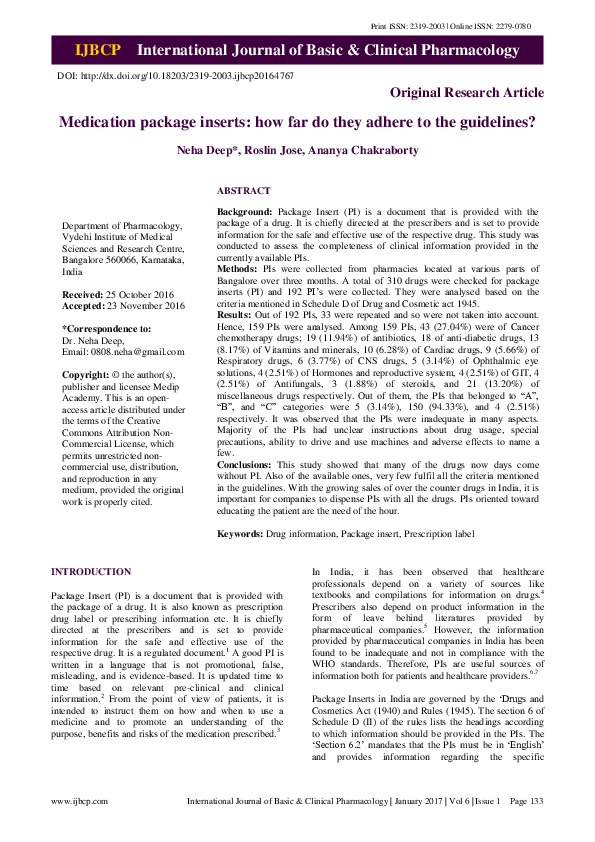 (PDF) Medication package inserts: how far do they adhere to the guidelines?