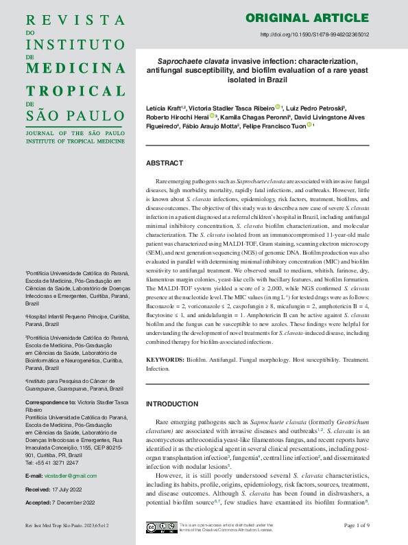 (PDF) Saprochaete clavata invasive infection: characterization ...