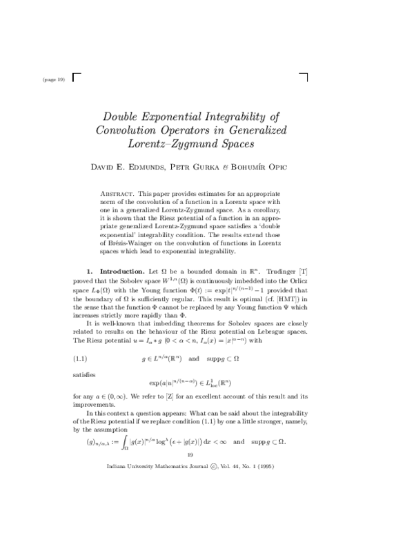 Pdf Double Exponential Integrability Of Convolution Operators In Generalized Lorentz Zygmund