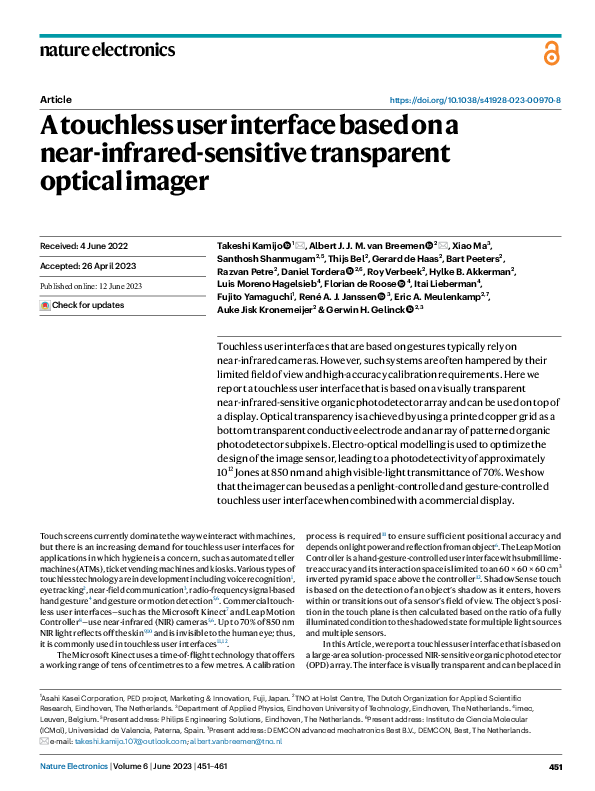 (PDF) A touchless user interface based on a near-infrared-sensitive transparent optical imager