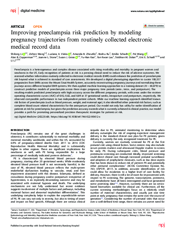 (PDF) Improving preeclampsia risk prediction by modeling pregnancy ...