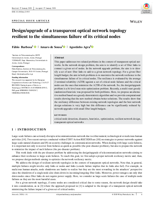 (PDF) Resilient Design of Optical Network Topologies