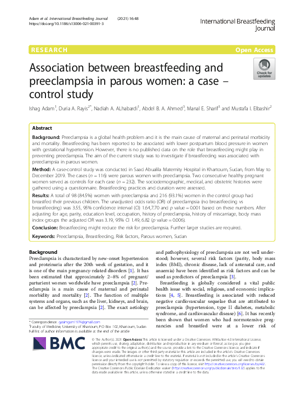 (PDF) Association between breastfeeding and preeclampsia in parous ...