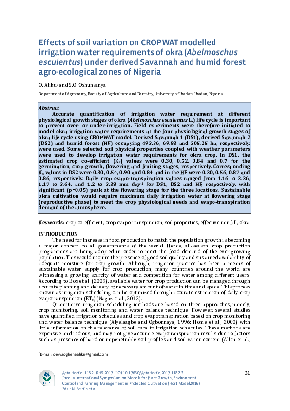 (PDF) Effects of soil variation on CROPWAT modelled irrigation water ...