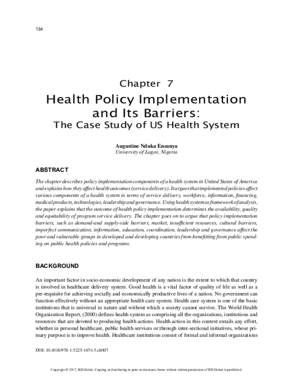 (PDF) Health Policy Implementation and Its Barriers