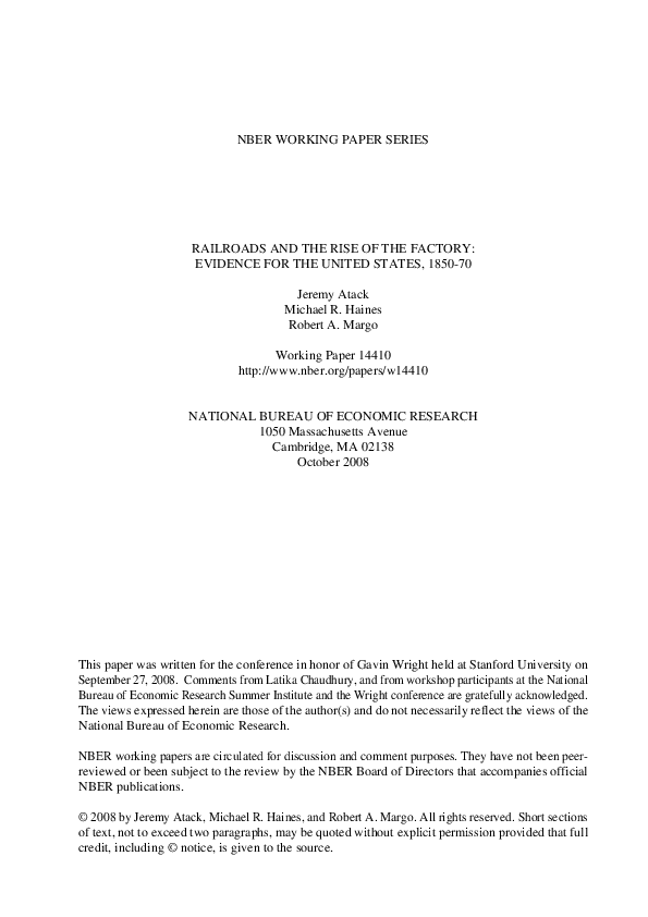 (PDF) 7. Railroads and the Rise of the Factory: Evidence for the United ...