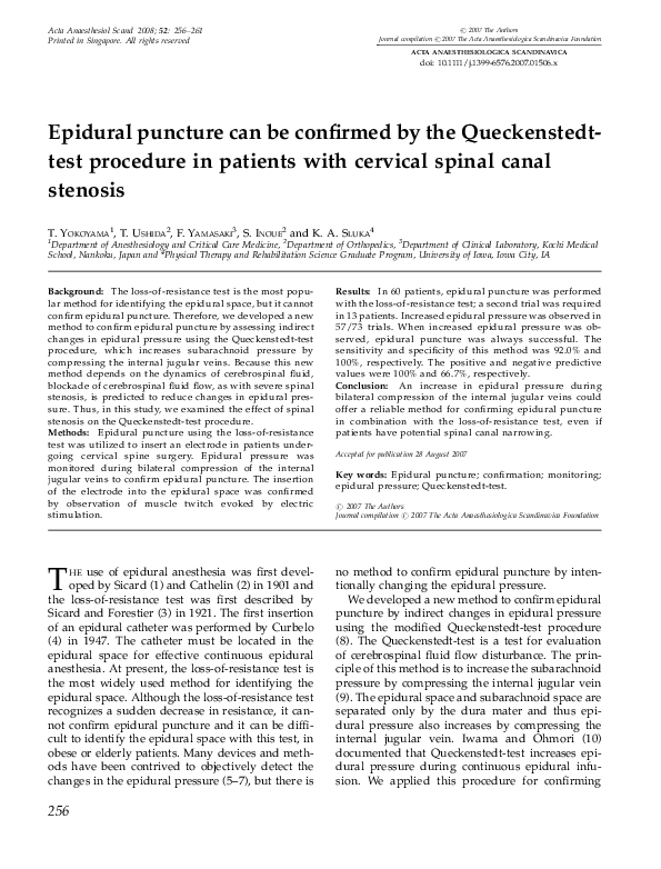 (PDF) Epidural puncture can be confirmed by the Queckenstedt‐test ...