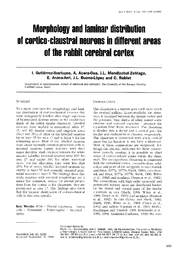 (PDF) Morphology and laminar distribution of cortico-claustral neurons ...