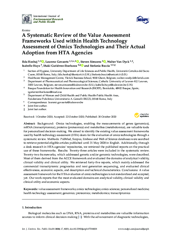 (PDF) A Systematic Review of the Value Assessment Frameworks Used within Health Technology ...