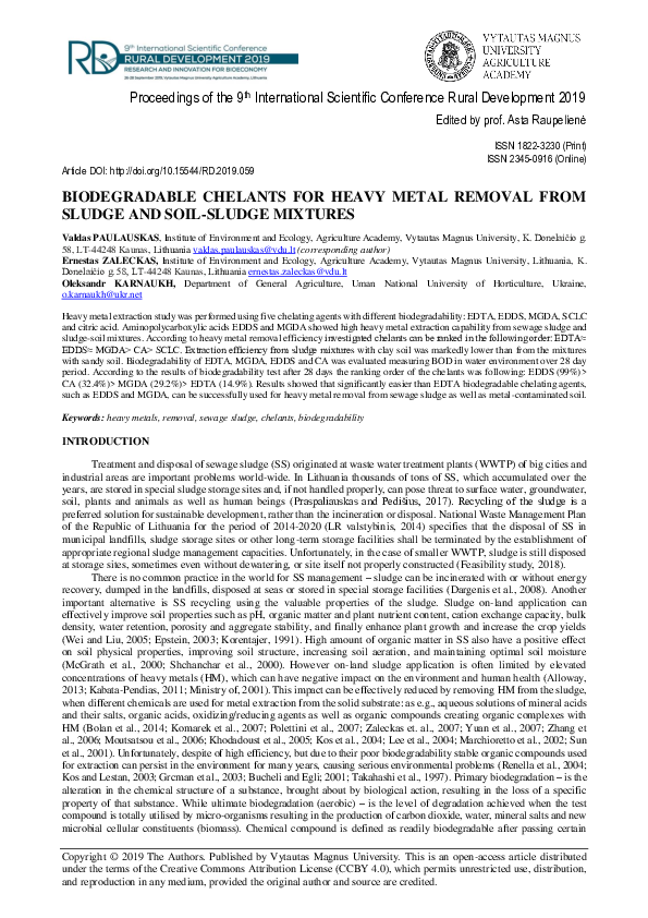 (PDF) Biodegradable Chelants for Heavy Metal Removal from Sludge and ...