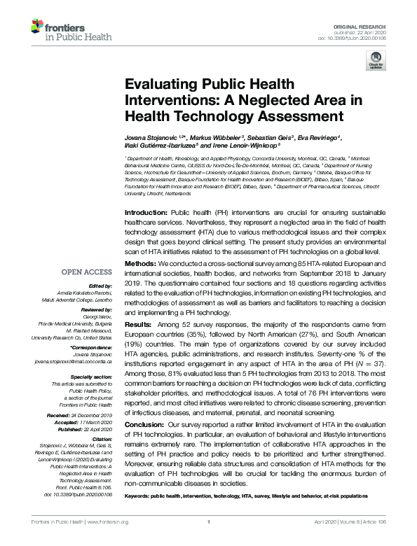 (PDF) Evaluating Public Health Interventions: A Neglected Area in Health Technology Assessment