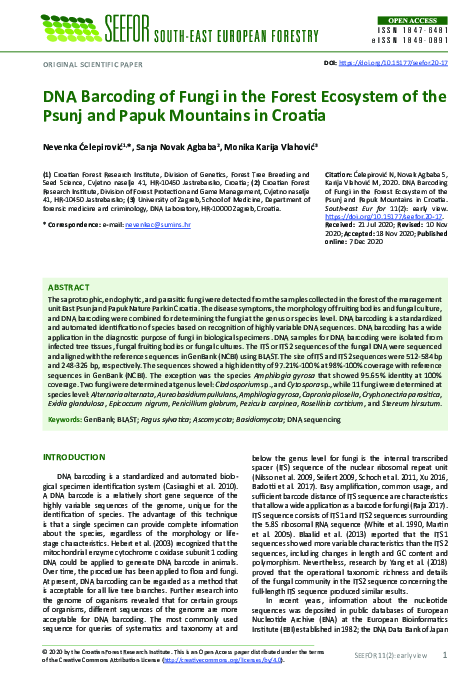 (PDF) DNA Barcoding of Fungi in the Forest Ecosystem of the Psunj and ...