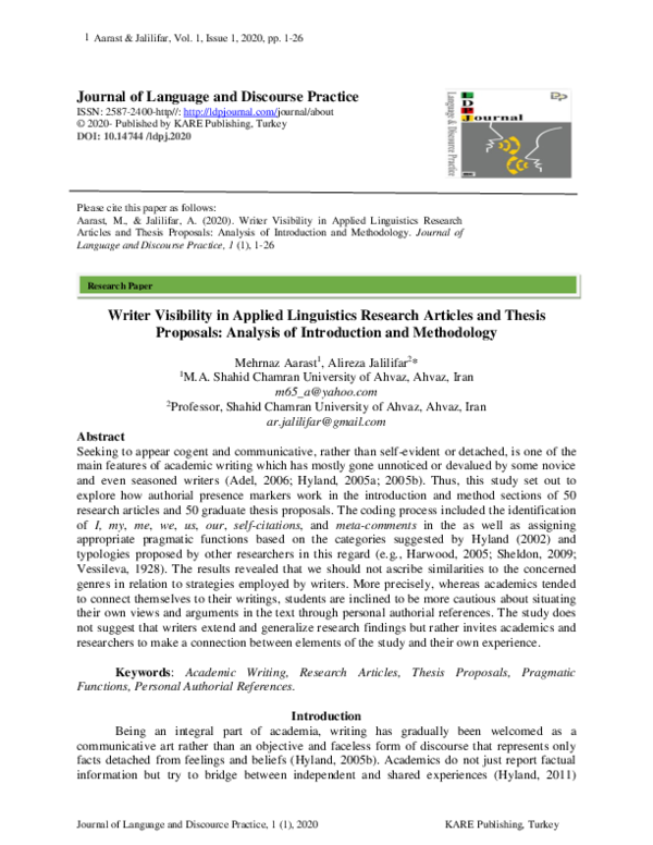 (PDF) Writer Visibility in Applied Linguistics Research Articles and ...