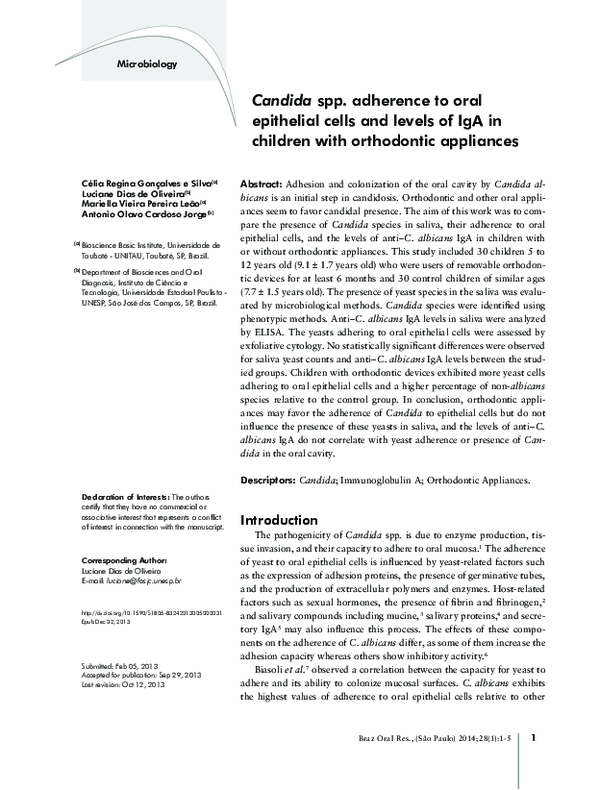 (PDF) Candida spp. adherence to oral epithelial cells and levels of IgA ...