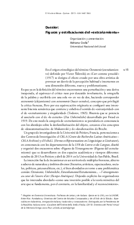 (PDF) Dossier: Figuras y estribaciones del «extrañamiento»