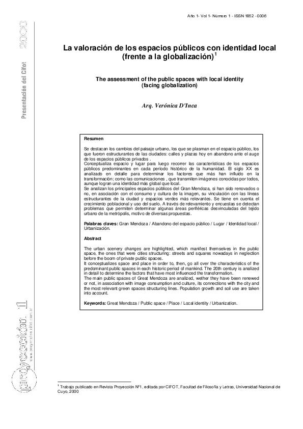 (PDF) La valoración de los espacios públicos con identidad local (frente a la globalización ...