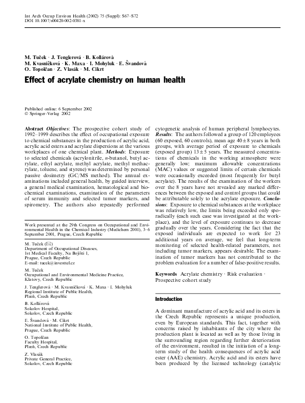(PDF) Effect of acrylate chemistry on human health
