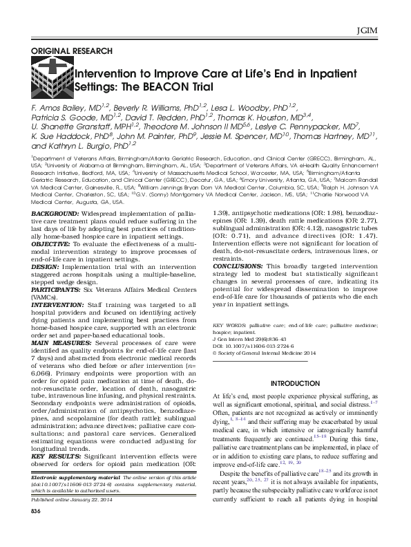 (PDF) Intervention to Improve Care at Life’s End in Inpatient Settings ...