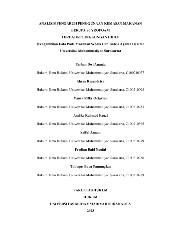 (PDF) ANALISIS PENGARUH PENGGUNAAN KEMASAN MAKANAN BERUPA STYROFOAM ...