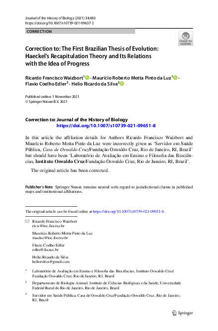 (PDF) Correction to: The First Brazilian Thesis of Evolution: Haeckel's ...