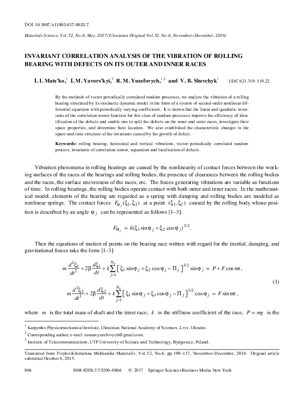 (PDF) Invariant Correlation Analysis of the Vibration of Rolling Bearing with Defects on its ...
