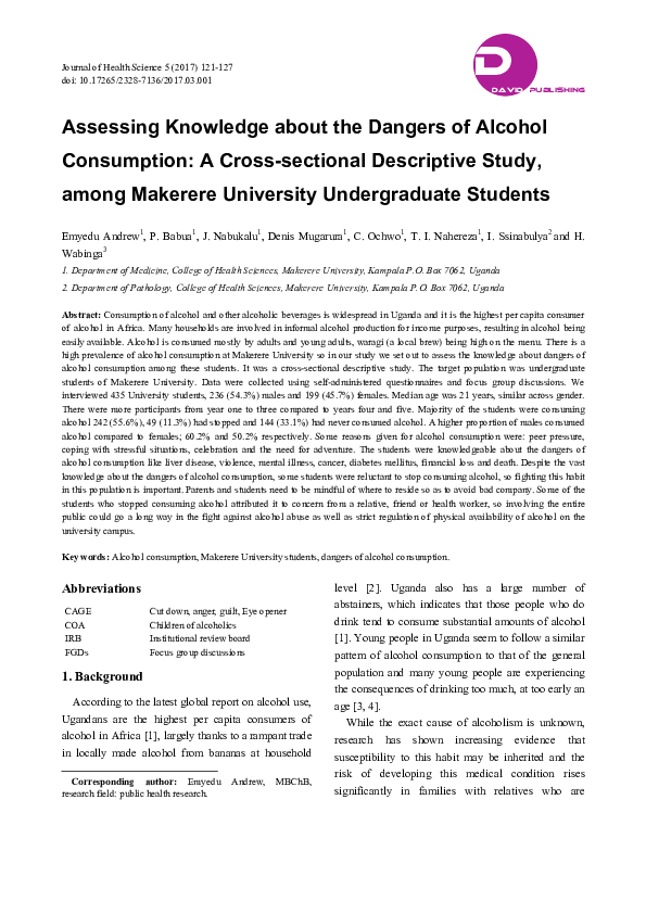 (PDF) Assessing Knowledge about the Dangers of Alcohol Consumption: A ...