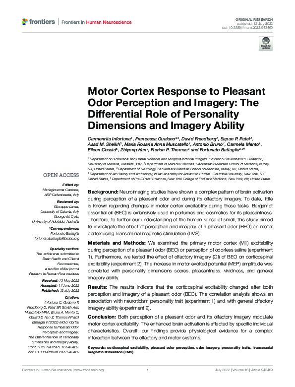 (PDF) Motor Cortex Response to Pleasant Odor Perception and Imagery: The Differential Role of ...
