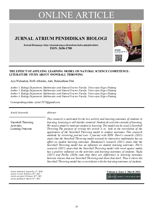 (PDF) The Effect of Applying Learning Model on Natural Science ...