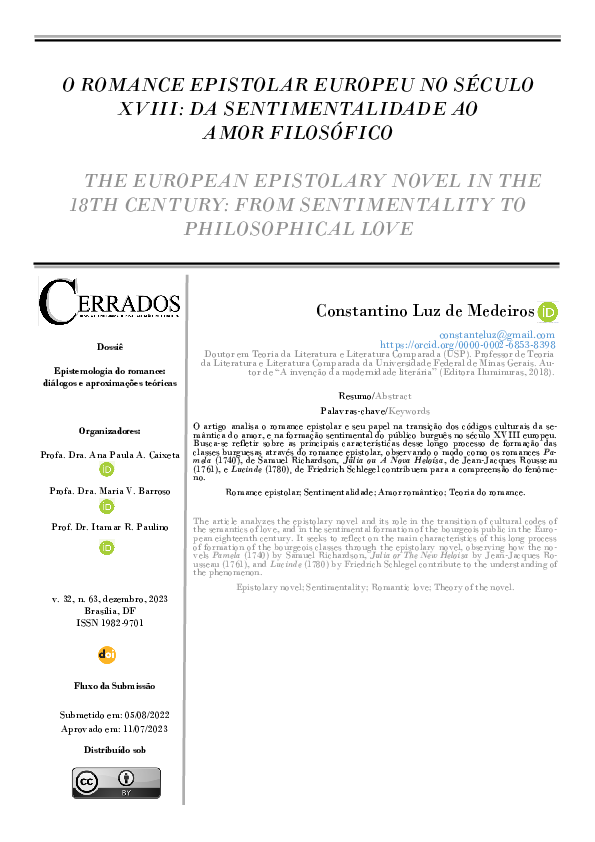 (PDF) O romance epistolar europeu do século XVIII: da sentimentalidade ao amor filosófico