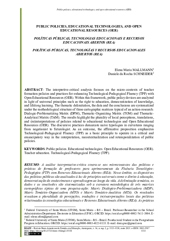 Pdf Políticas Públicas Tecnologias Educacionais E Recursos