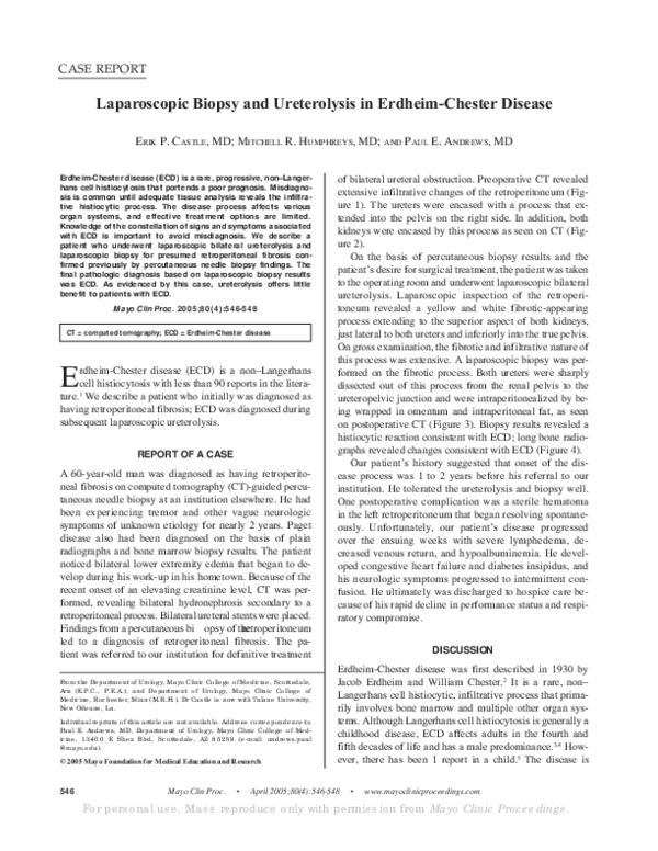 (PDF) Laparoscopic Biopsy and Ureterolysis in Erdheim-Chester Disease