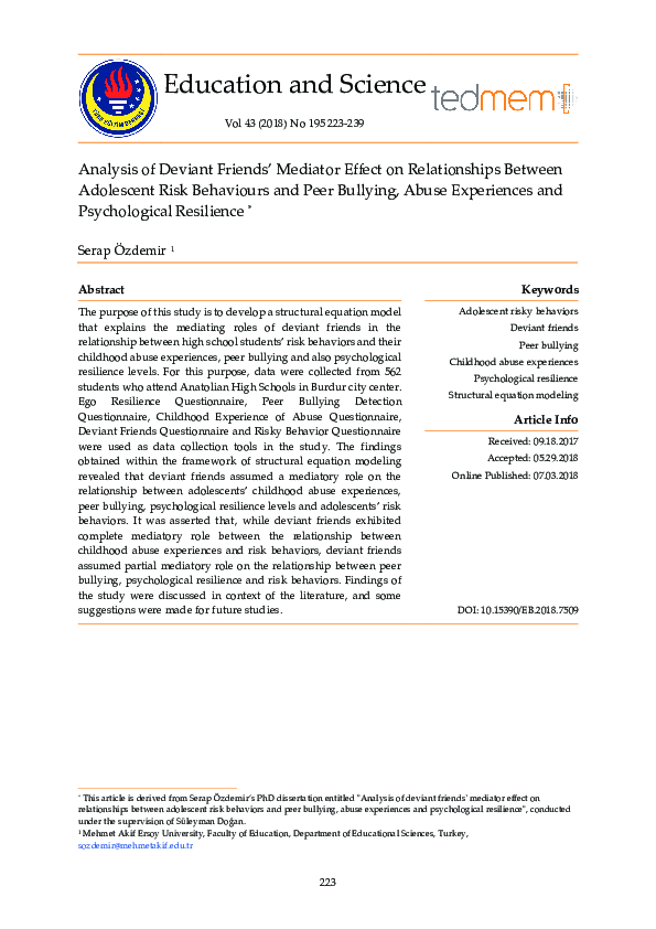 (PDF) Analysis of Deviant Friends’ Mediator Effect on Relationships ...