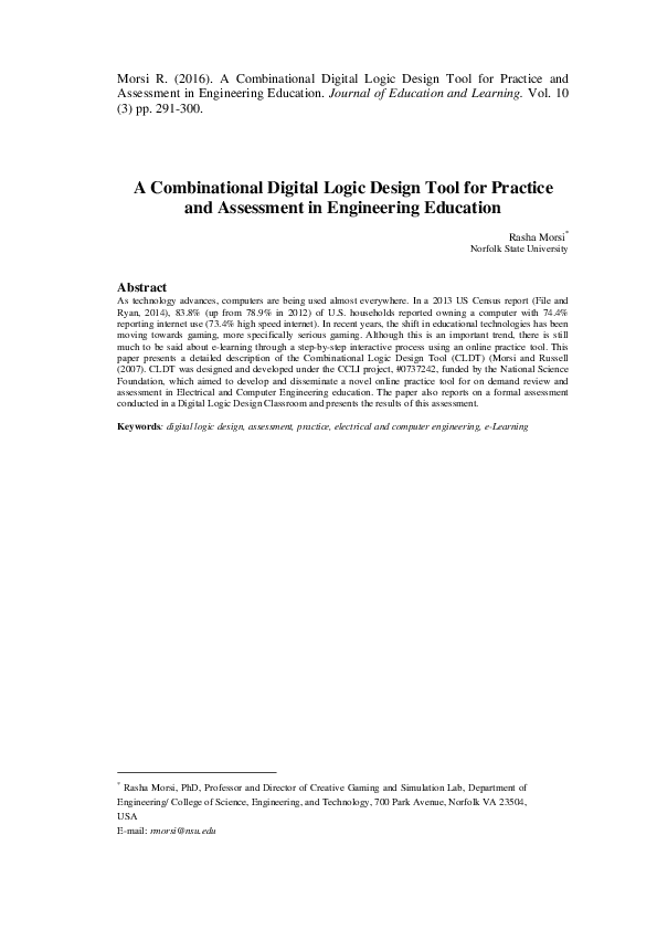 (PDF) A Combinational Digital Logic Design Tool for Practice and Assessment in Engineering Education