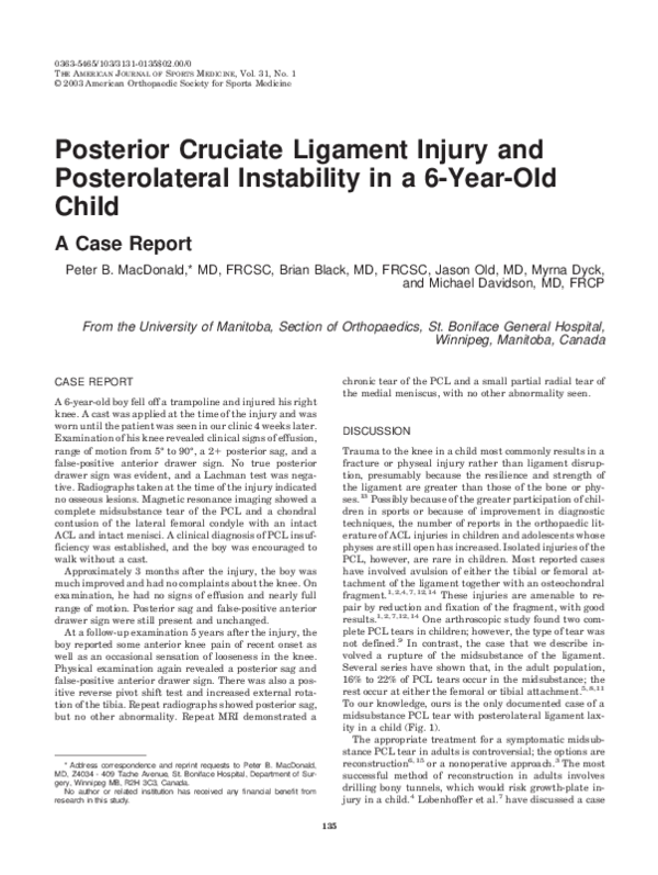 (PDF) Posterior Cruciate Ligament Injury and Posterolateral Instability ...