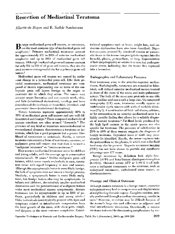 (PDF) Resection of Mediastinal Teratoma