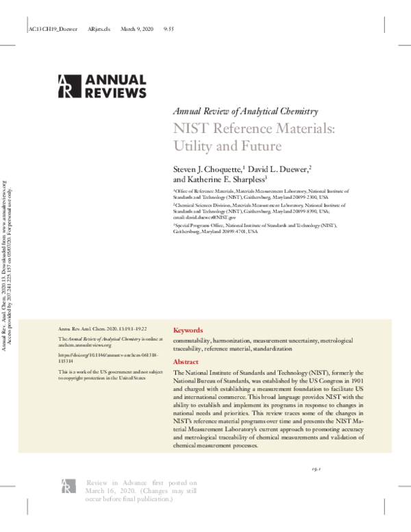 (PDF) NIST Reference Materials: Utility and Future