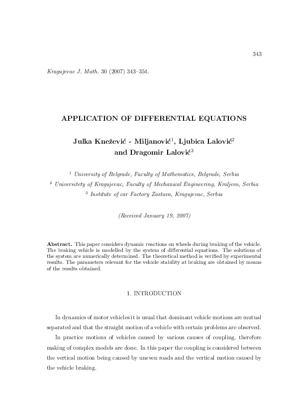 (PDF) Application of differential equations