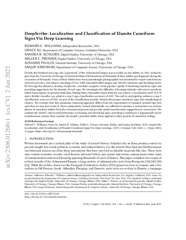 (PDF) DeepScribe: Localization and Classification of Elamite Cuneiform ...